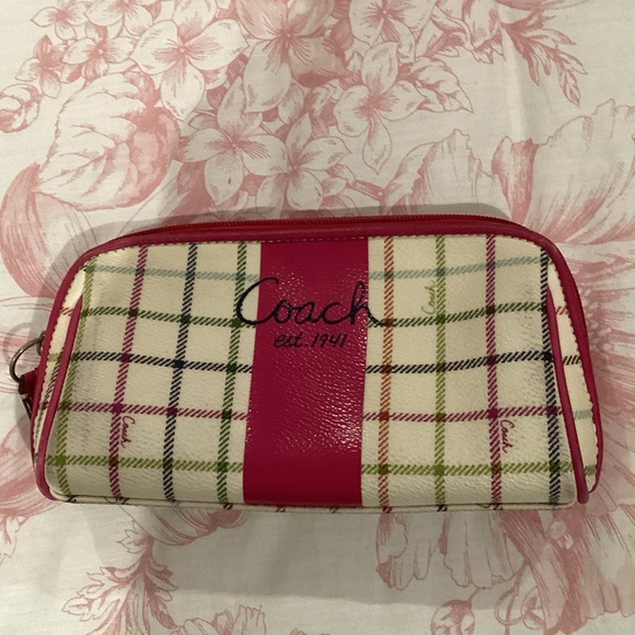 Coach | Bags | Coach Pink And Cream Plaid Makeup Case | Poshmark